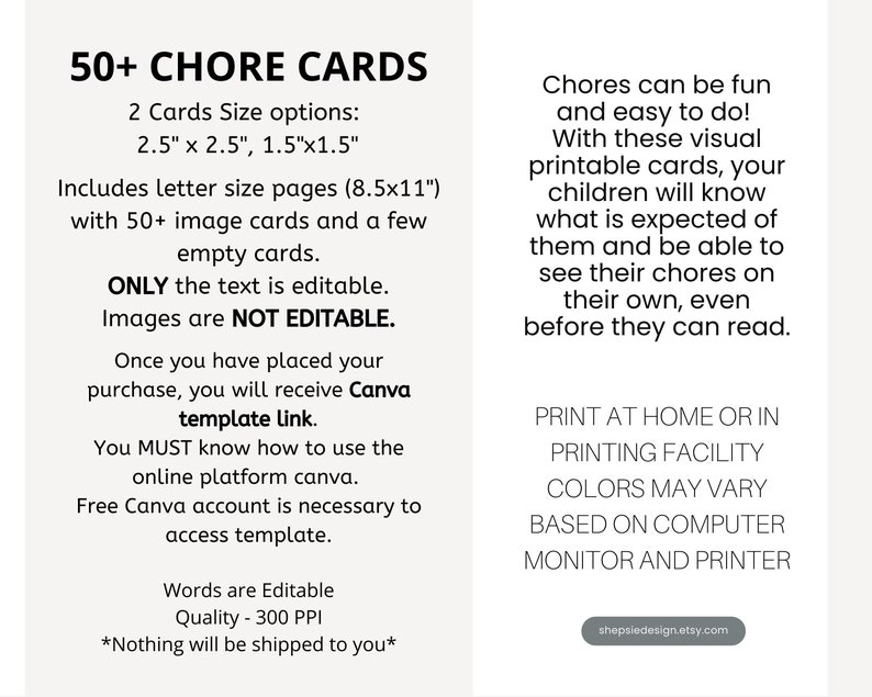 Editable Chore Cards for Kids, Toddler Chores, Kids Chores, Preschool ...