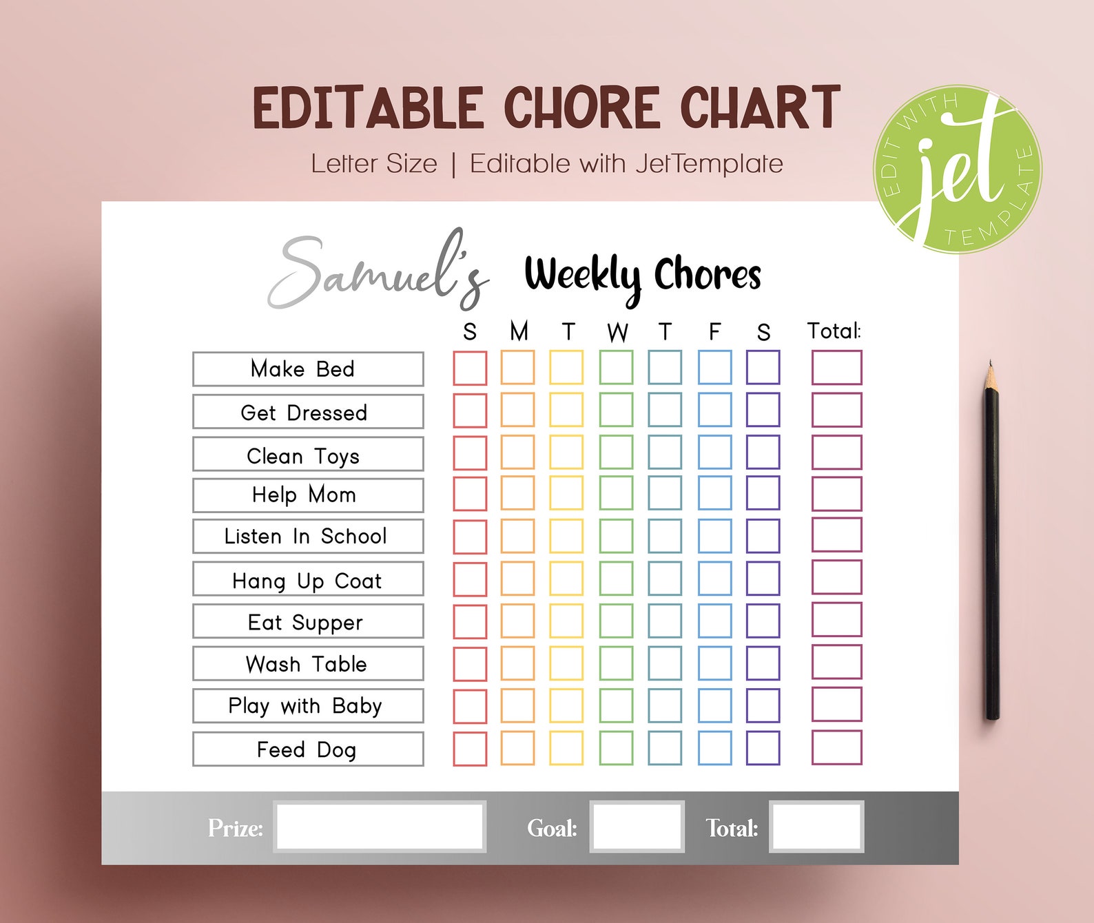 Rainbow Chore Chart for Girls, Editable Reward Chart for Toddler ...
