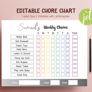 Rainbow Chore Chart for Girls, Editable Reward Chart for Toddler ...