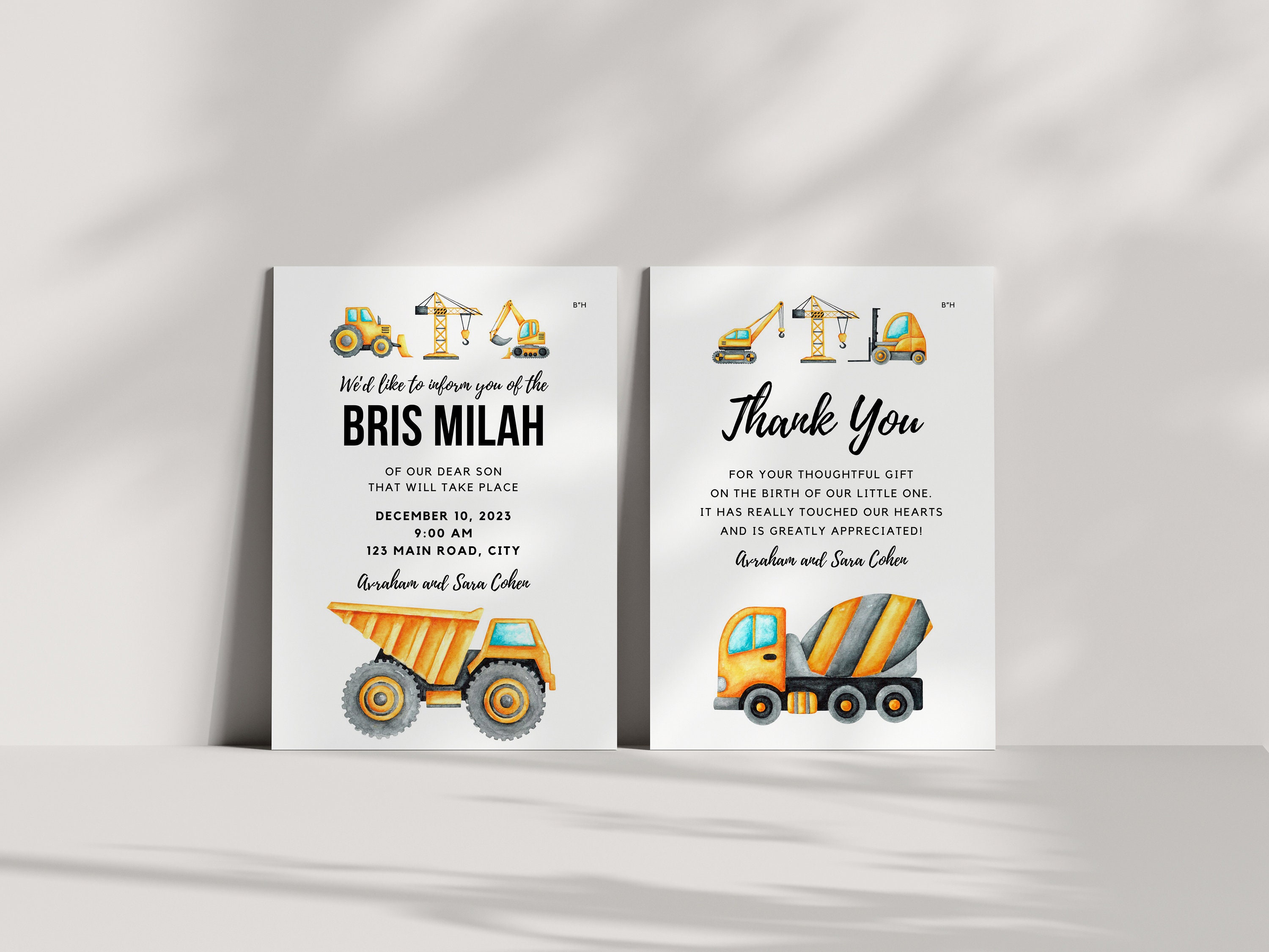 Brit Milah Invitation, CANVA TEMPLATE, Circumcision, Construction ...
