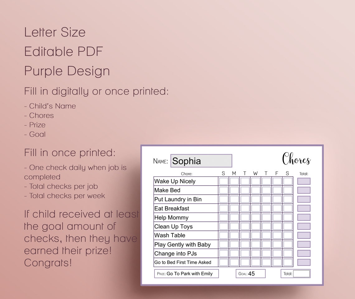 Editable Weekly Schedule for Girls, Printable Chore Chart for Girls ...