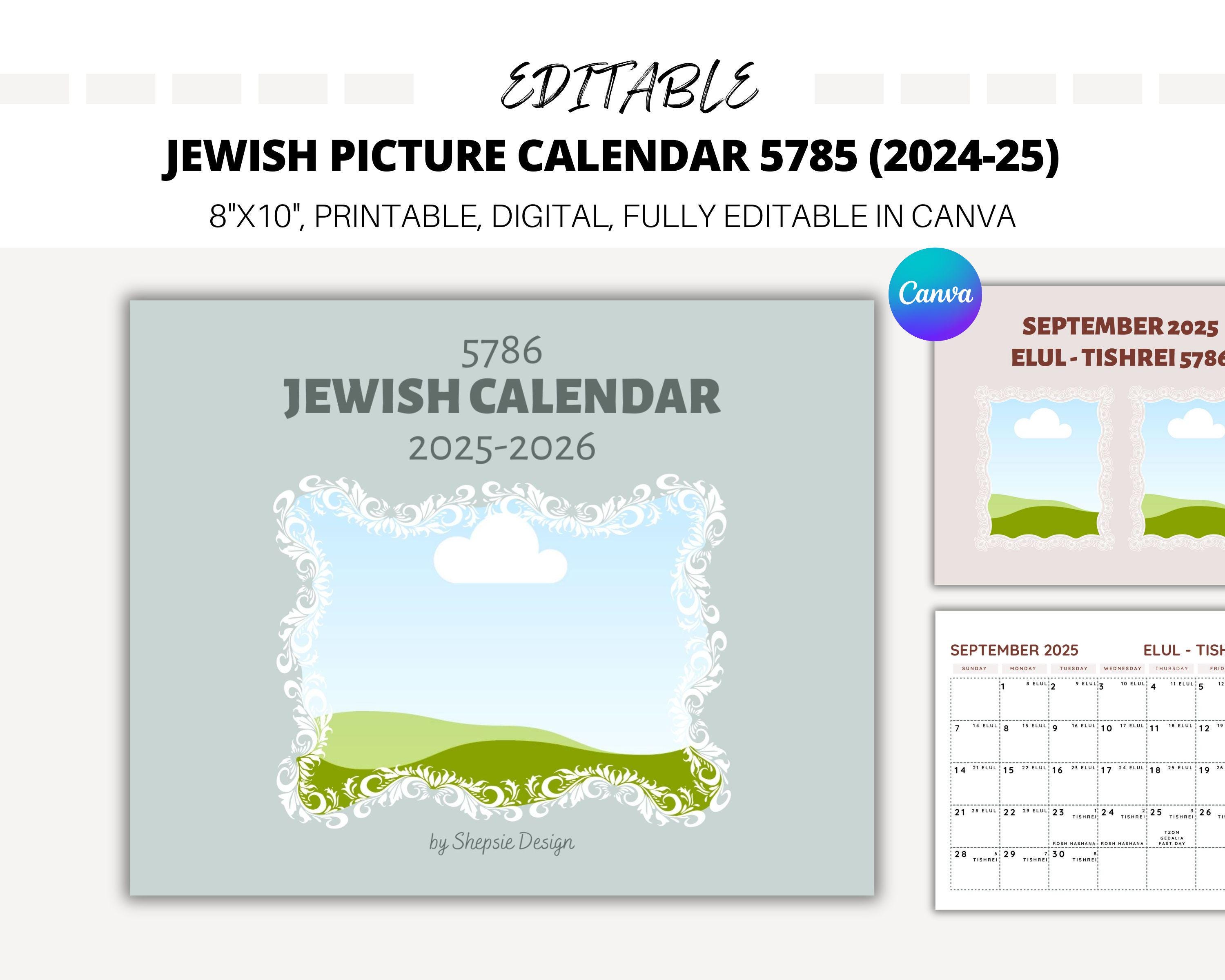EDITABLE Jewish Calendar 5786, PICTURE Calendar, Hebrew Calendar 5786 ...