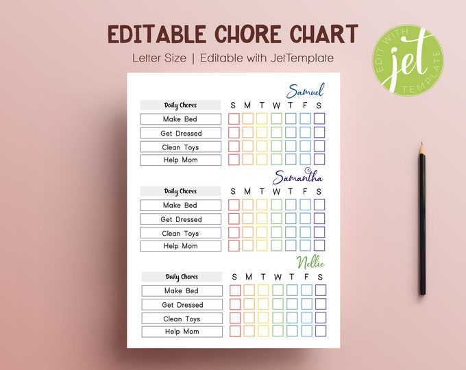 Editable Chore Chart for Multiple Kids, Routine Chart for Toddler ...