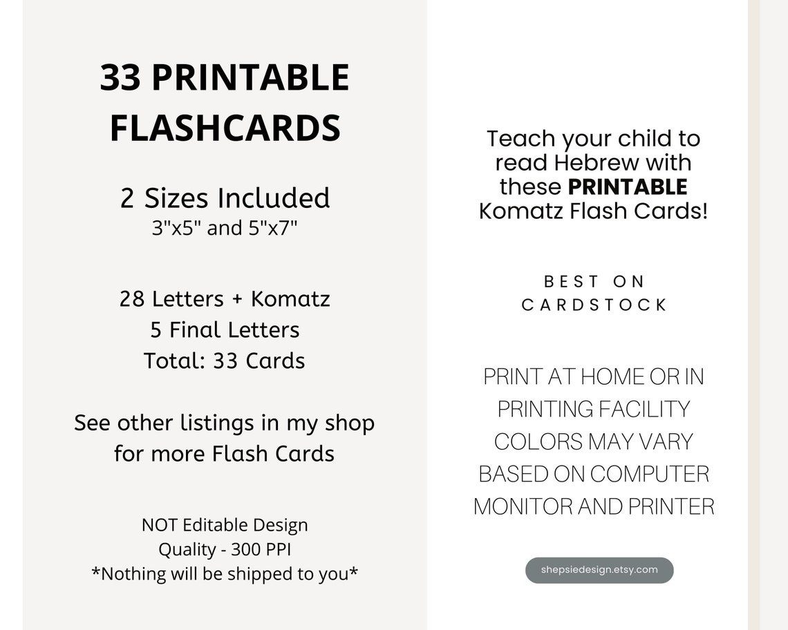 Hebrew Alphabet Flashcards, Alef Bet, Hebrew Letters Printable, Judaica ...