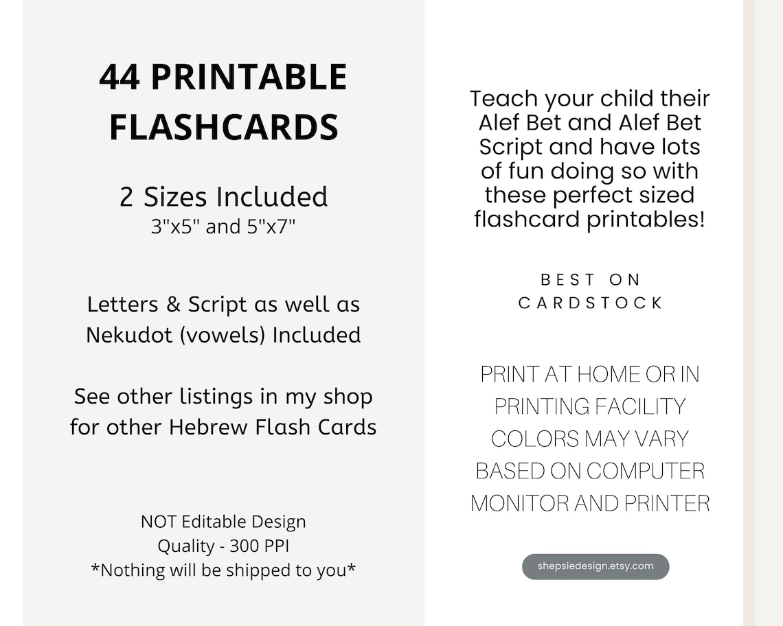 Hebrew Flash Cards for Kids, Hebrew Alphabet, Jewish Cards, Hebrew ...