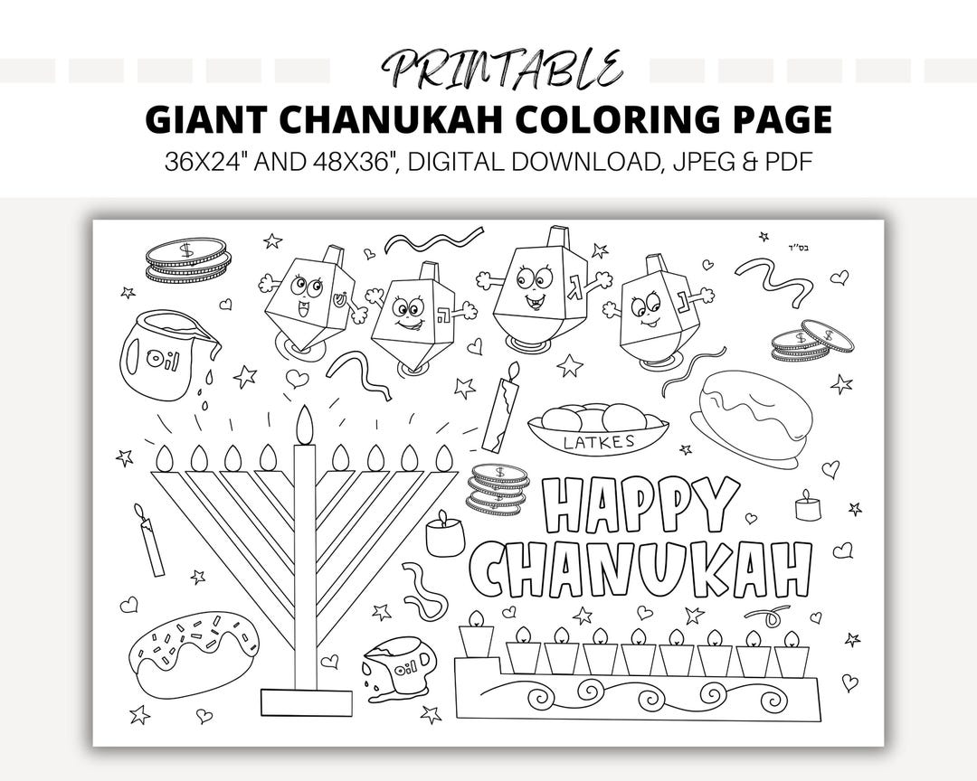 PRINTABLE Hannukah Coloring Page, GIANT Coloring Poster, Chanukah ...