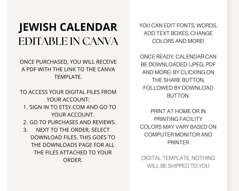 EDITABLE Jewish Calendar 2024, Hebrew Calendar 5784, Printable Jewish ...