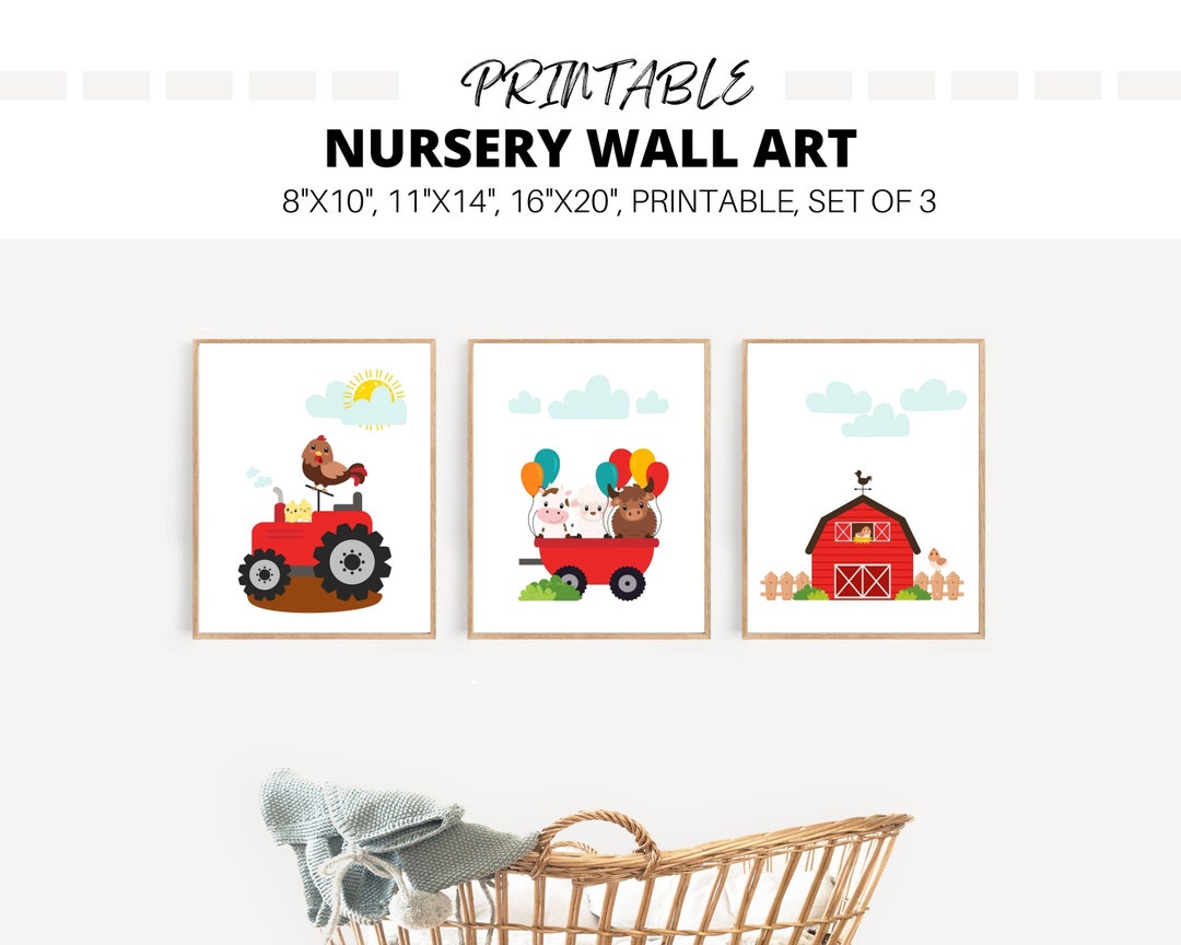 Farm Animals Nursery Decor SET of 3, Farm Themed Nursery Art Neutral ...