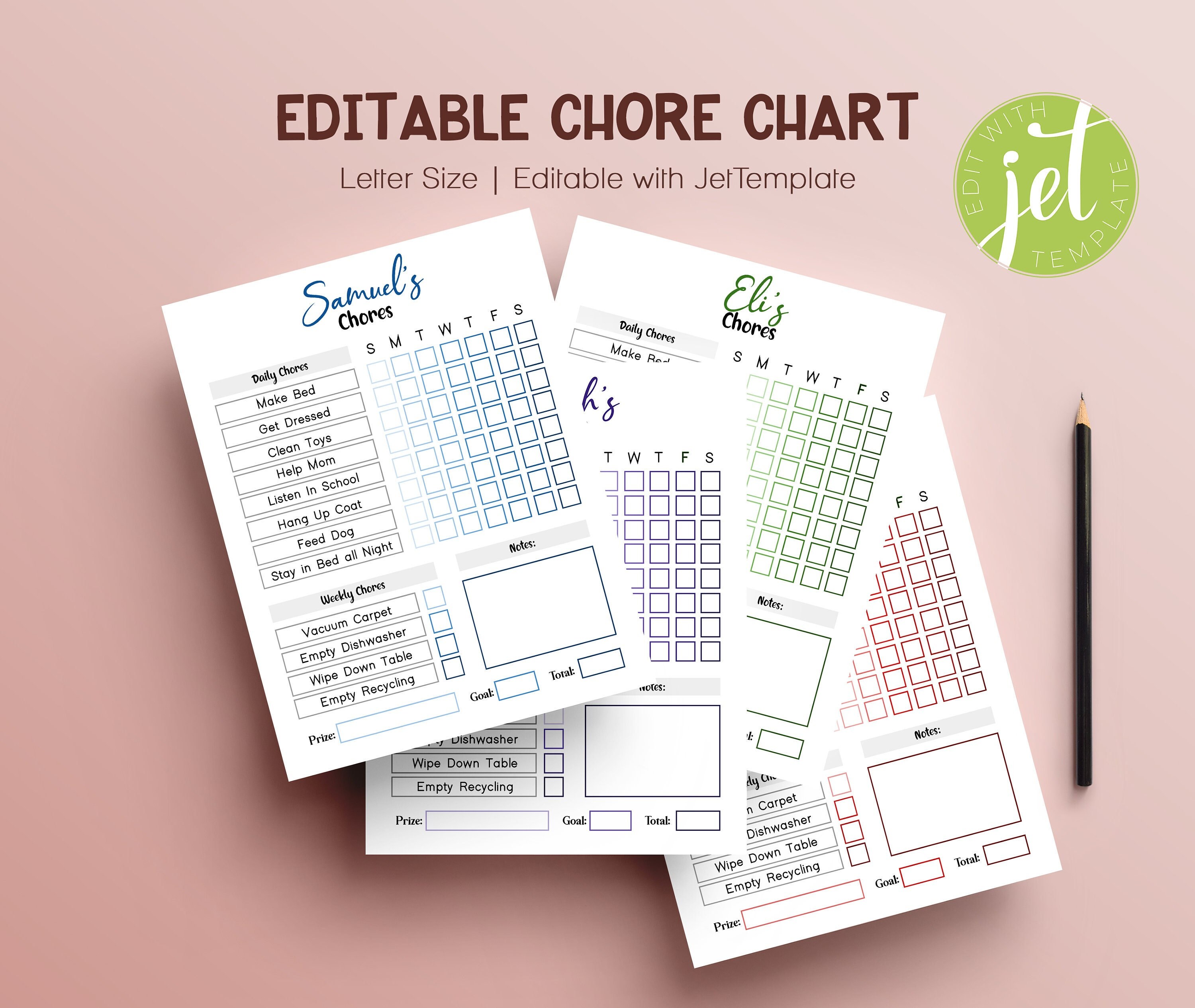 Editable Family Chore Chart Template, Daily Chore Checklist for Kids ...