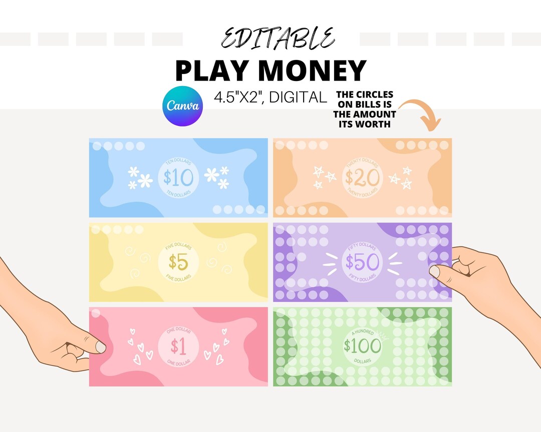 Pretend Play Money, Kids Play Money PRINTABLE, Colorful Play Money ...