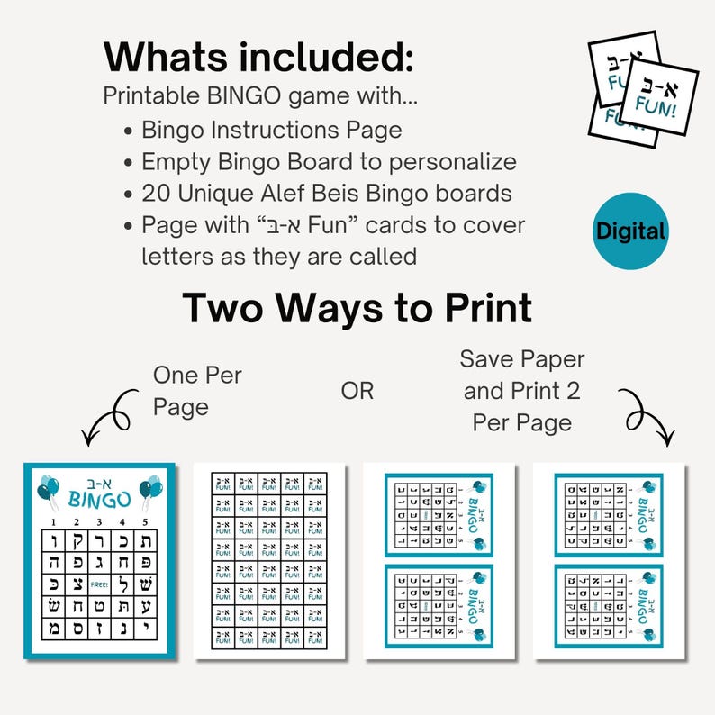 Bingo Alef Beis, Juego de fiesta de cumpleaños, Juegos judíos, Práctica ...