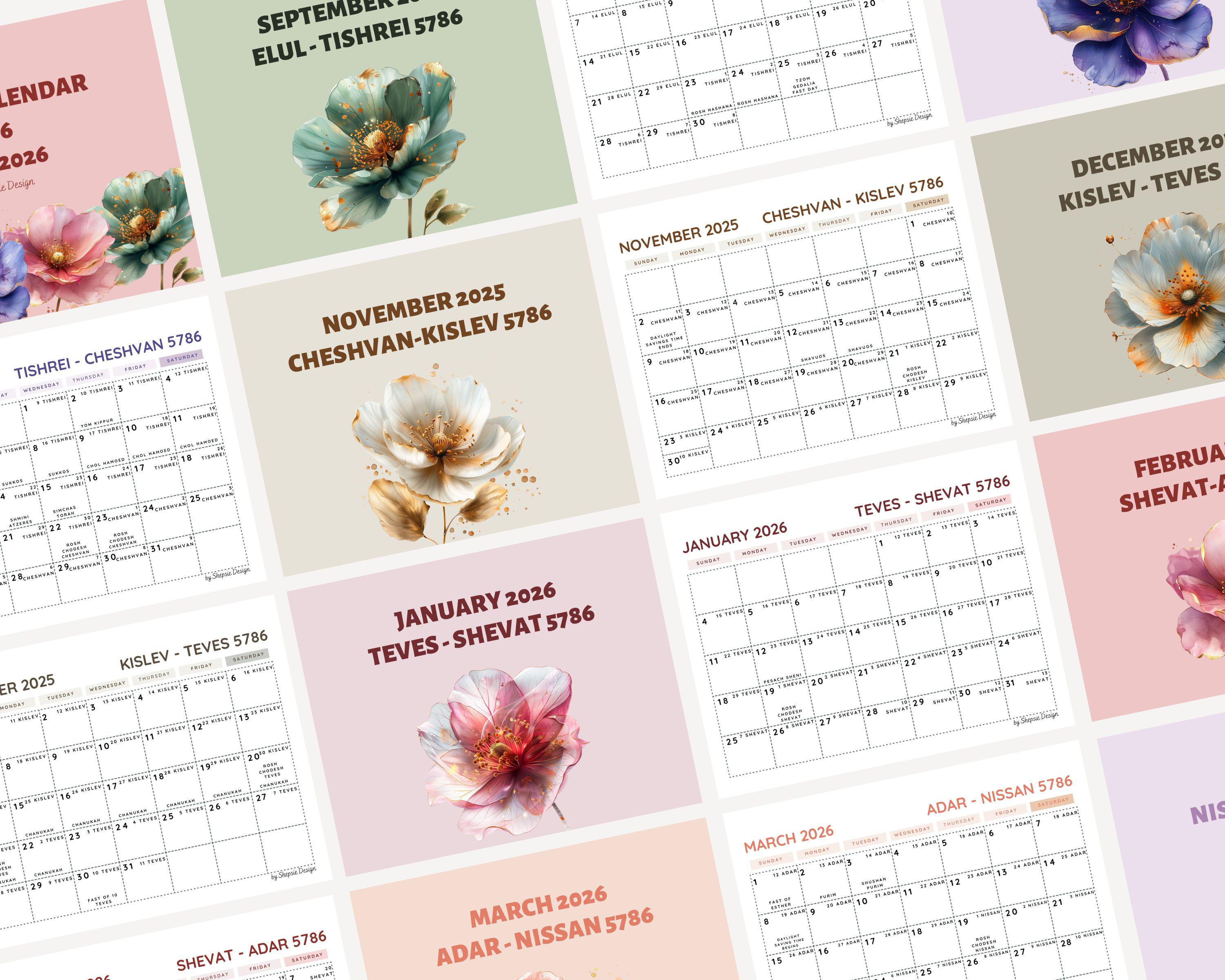 EDITABLE Hebrew Calendar 5786, Printable Jewish Calendar 2025-26 ...