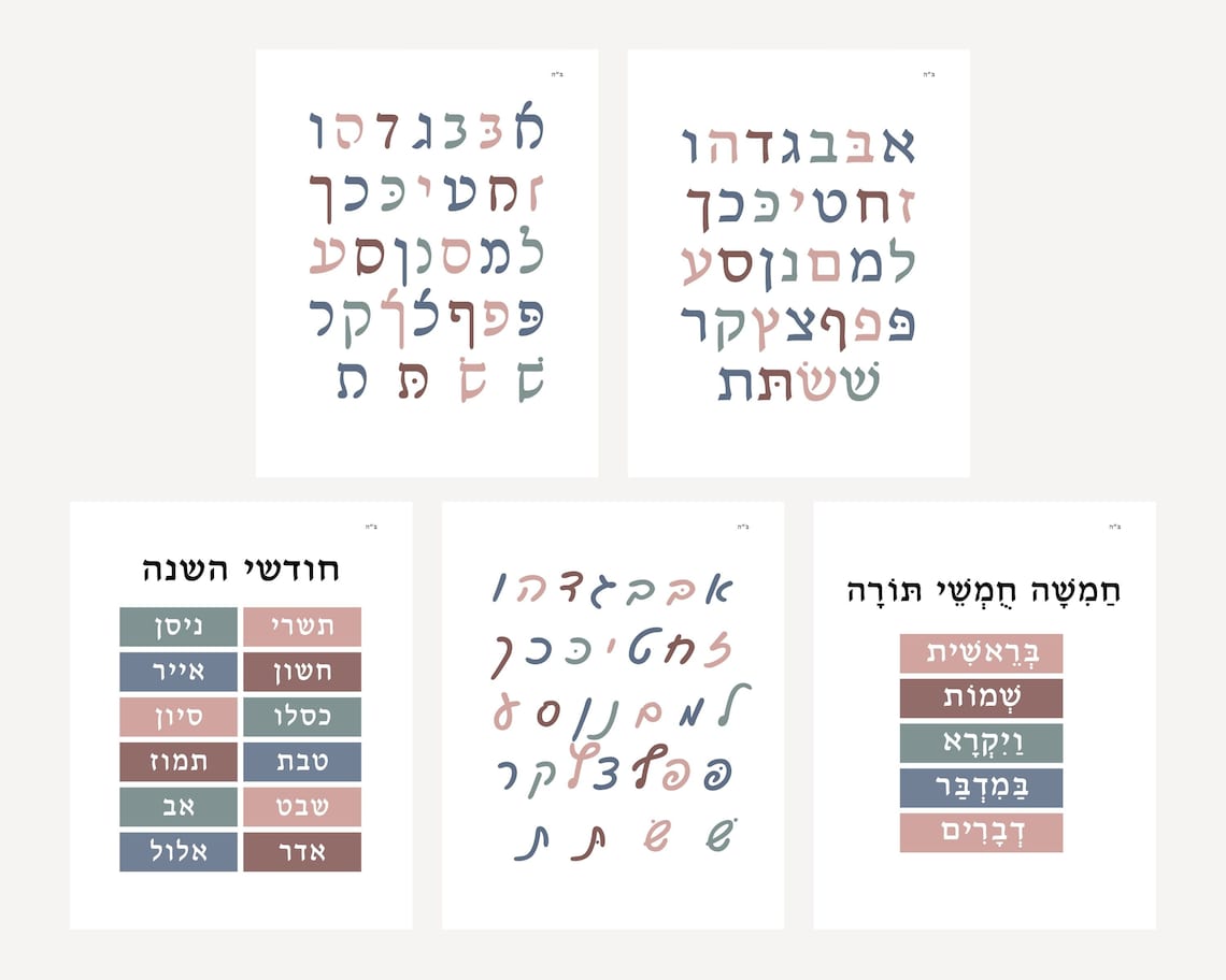 Hebrew Poster Set of 10, Homeschool Printables, Emotion Poster, Jewish ...