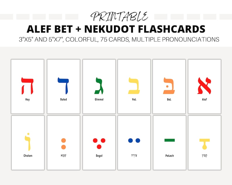 Alef Bet Flash Cards Printable, Hebrew Alphabet, Jewish Cards, Aleph ...