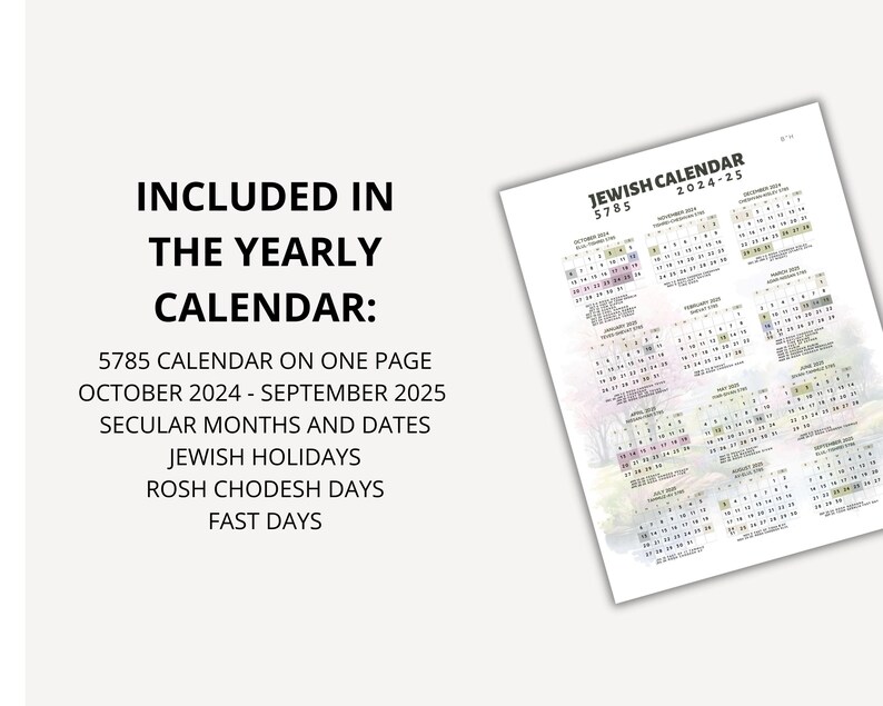 EDITABLE Yearly Jewish Calendar, Jewish Calendar 5785, Hebrew Calendar ...