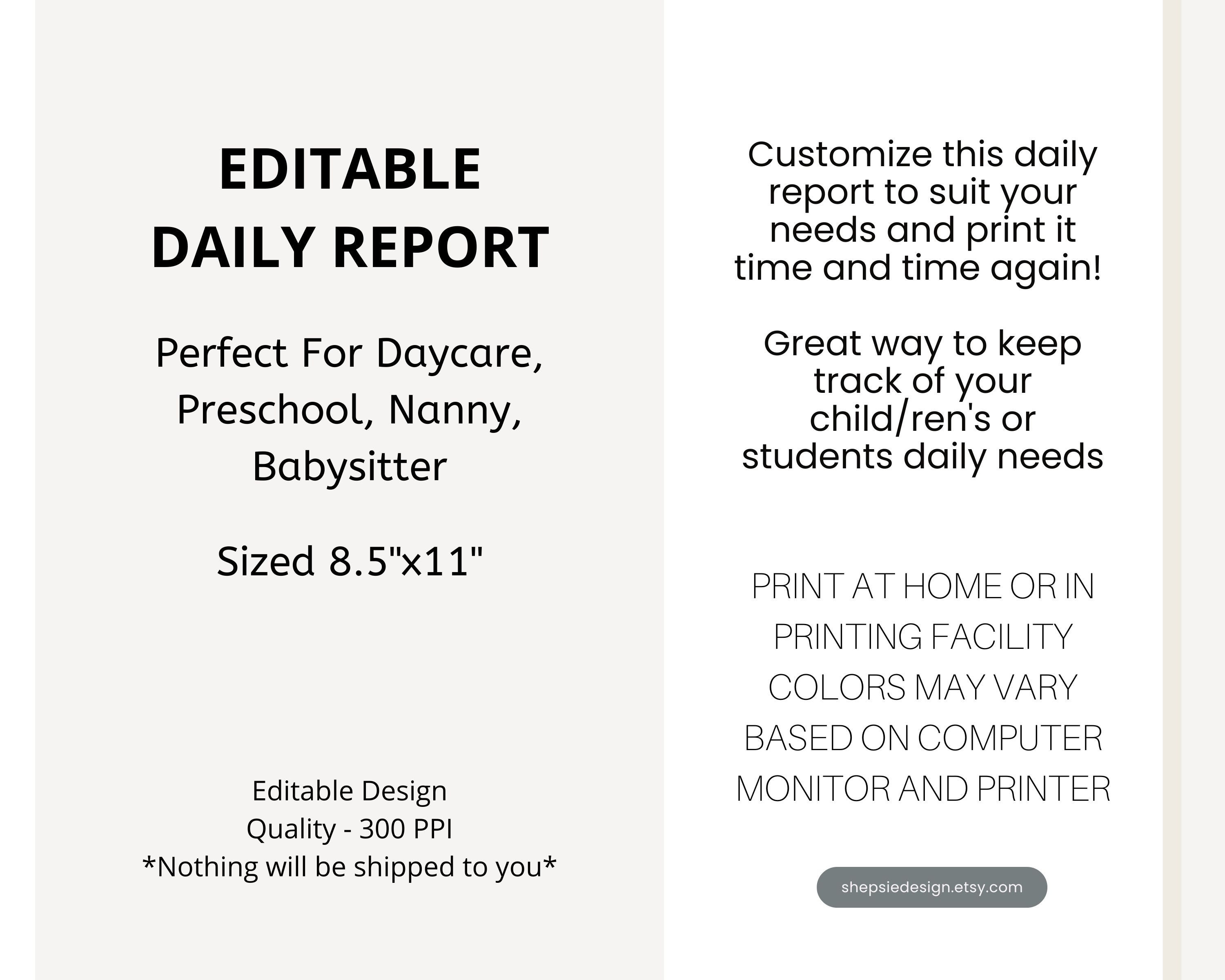 Editable Daycare Daily Report: Nanny, Babysitter Forms (canva Template ...