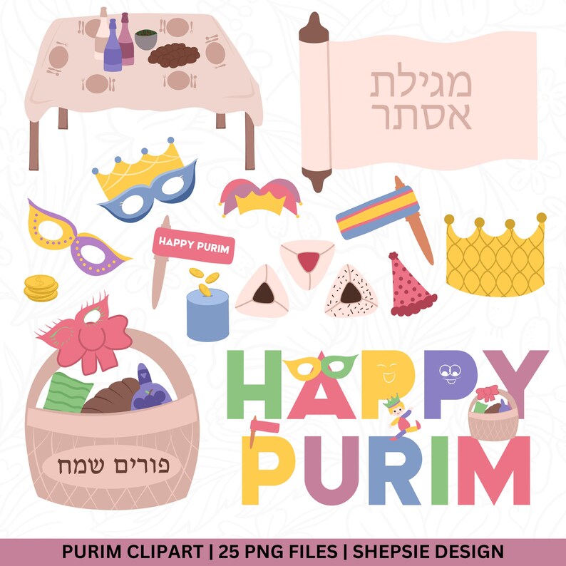 Purim Clipart Bundle: Queen Esther, Mordechai, Hamantashen (PNG Files ...