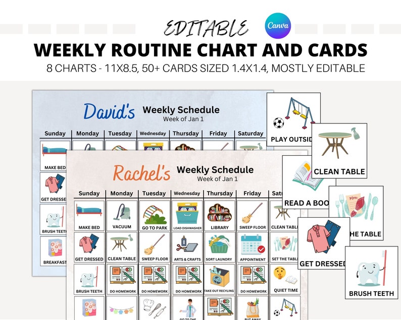Visual Schedule, Weekly Routine Chart, Bedtime Chart, Morning Routine ...
