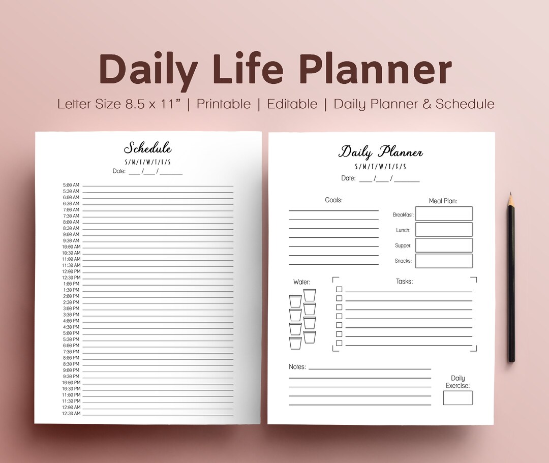 Editable Daily Schedule, Life Planner Printable, Undated Hourly Planner ...