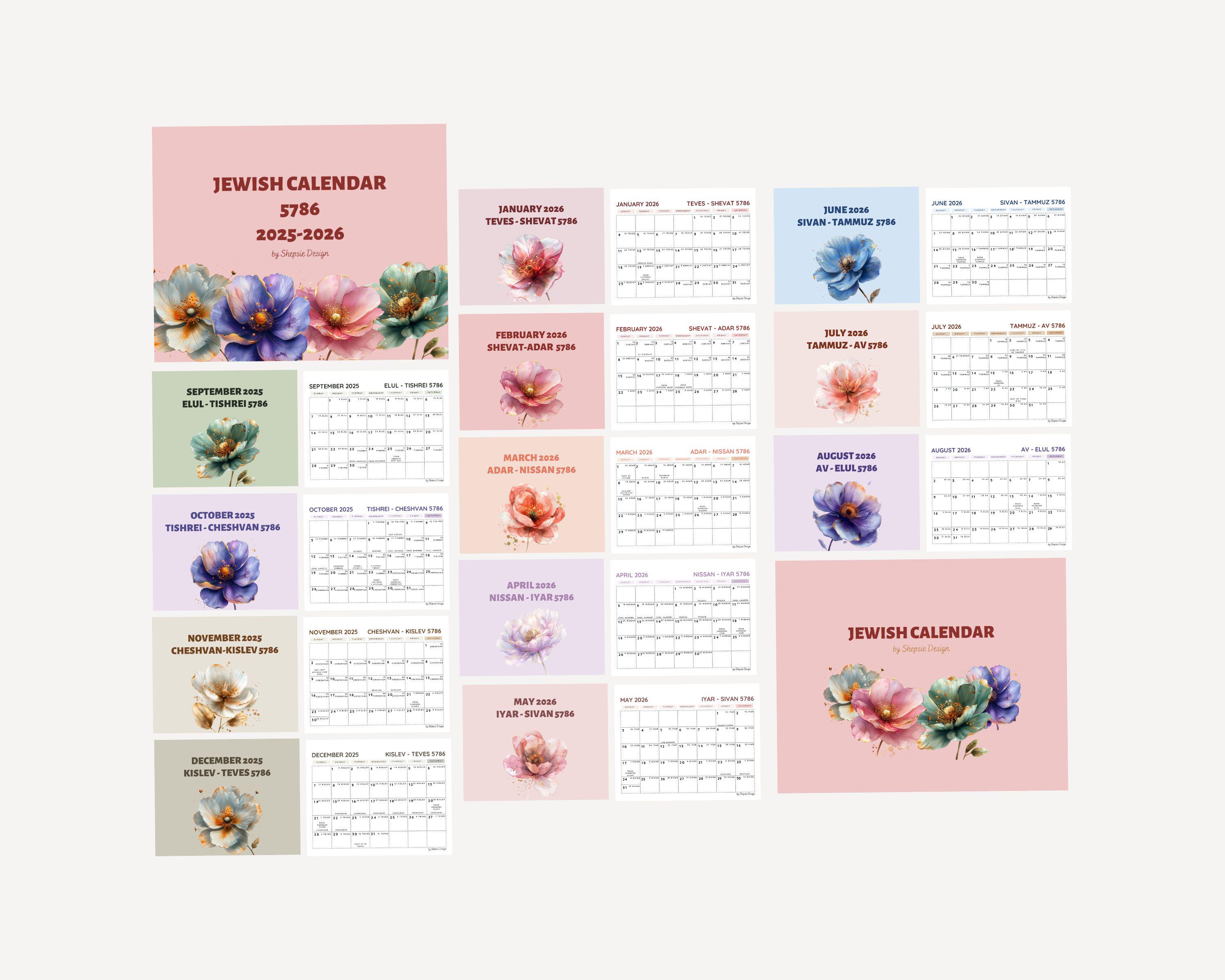 EDITABLE Hebrew Calendar 5786, Printable Jewish Calendar 2025-26 ...