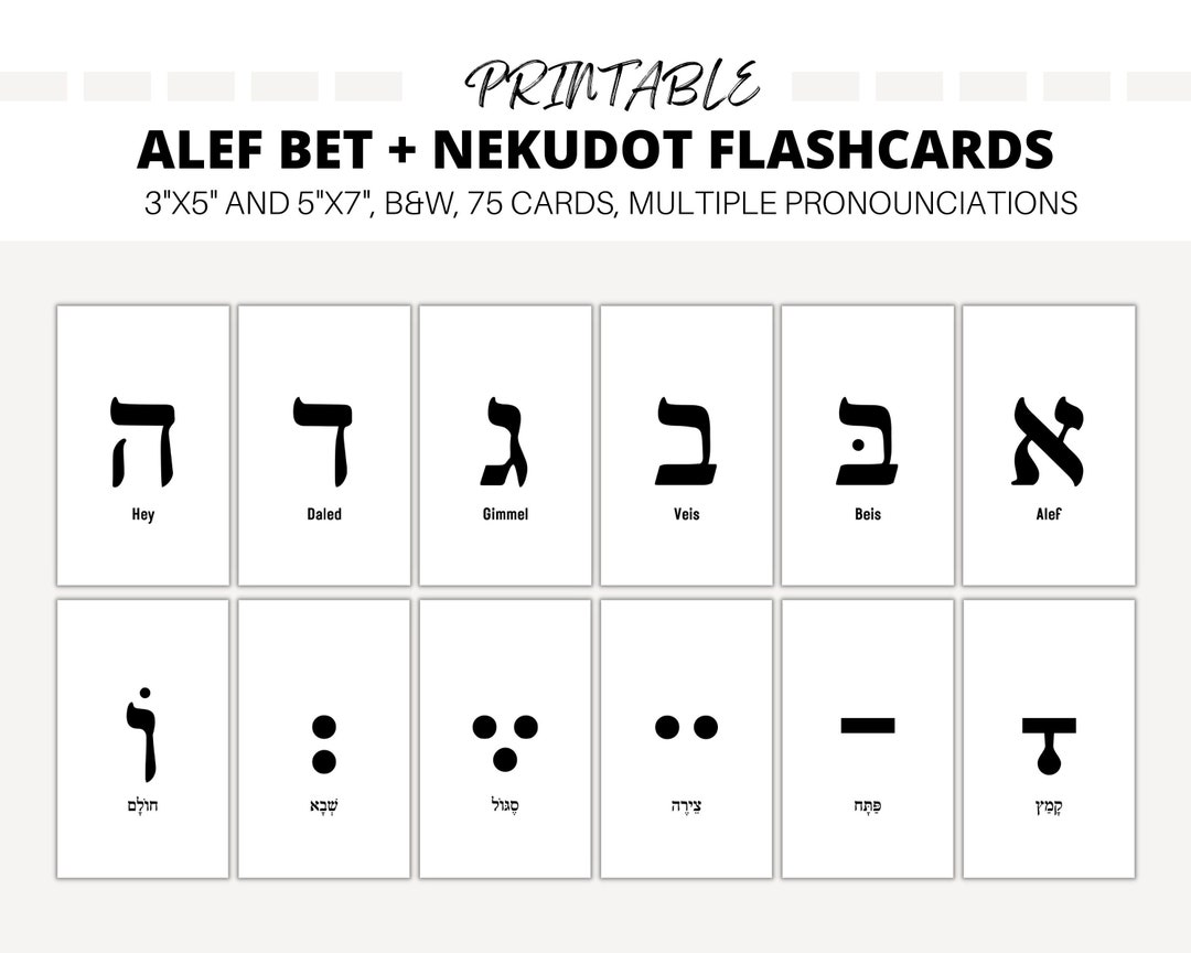 Alef Bet Flash Cards Printable, Hebrew Alphabet, Jewish Cards, Aleph ...