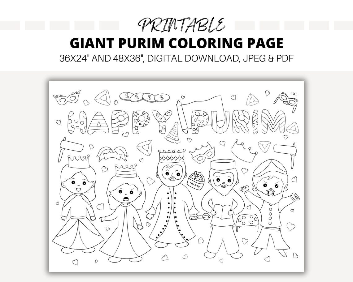 Printable GIANT PURIM Coloring Sheet, Purim Activities, Purim Coloring ...