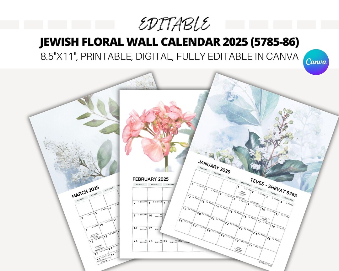 EDITABLE Jewish Calendar 2025, Hebrew Calendar 5786, Printable Jewish ...