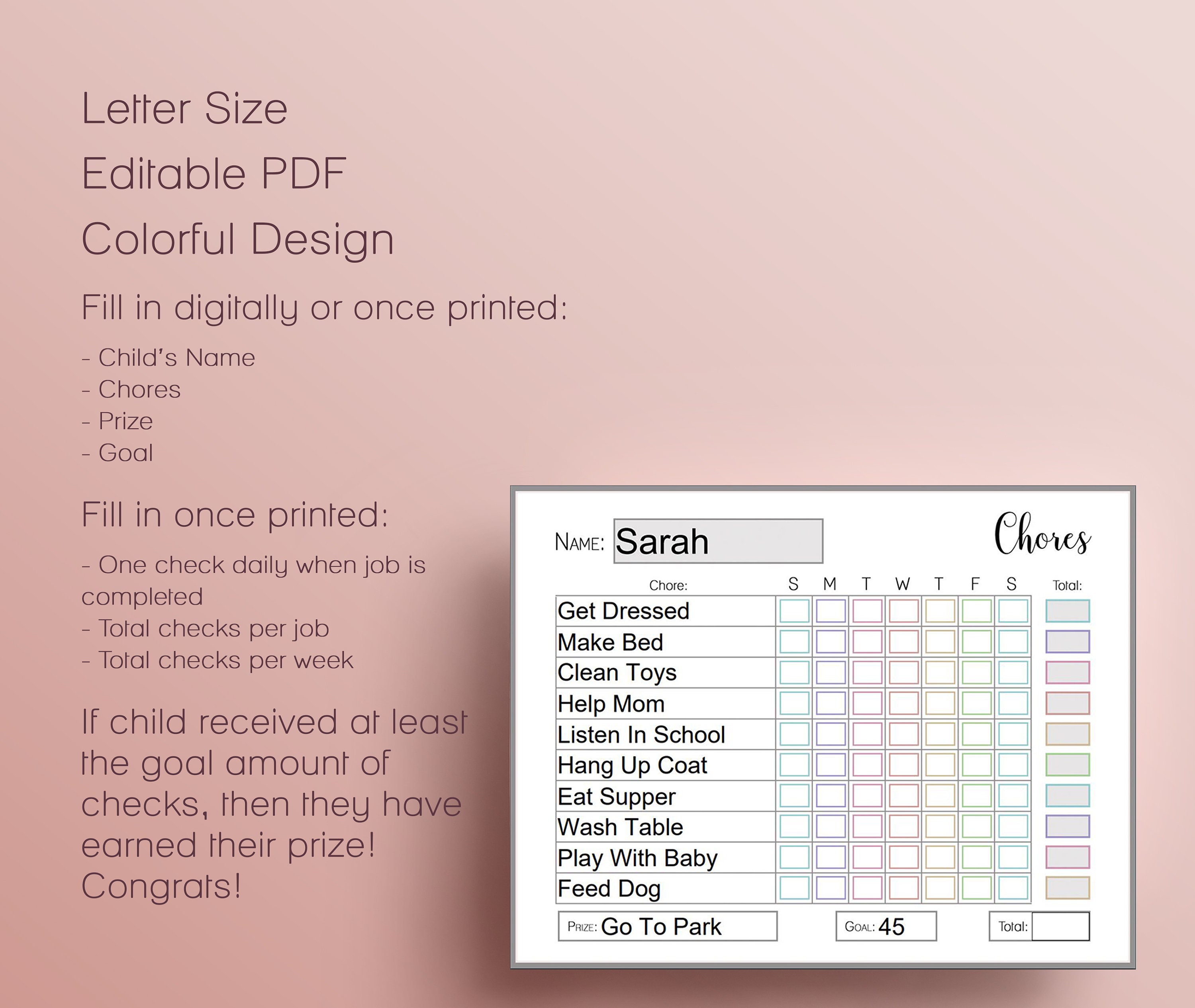 Editable Chore Chart for Toddler, Weekly Schedule for Kids, Reward ...