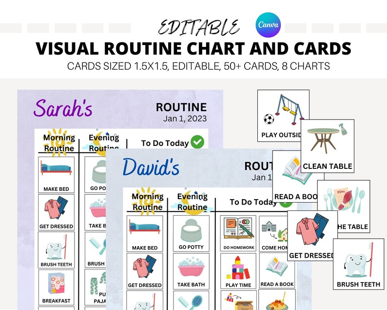 Editable Chore Cards for Toddler, Daily Routine Cards With Pictures ...