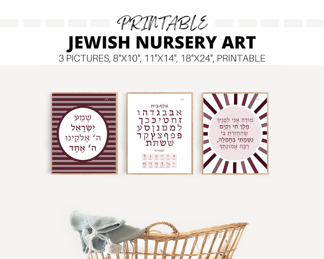 Jewish Baby Naming Gift, Hebrew Alphabet, Shema Prayer, Modeh Ani ...