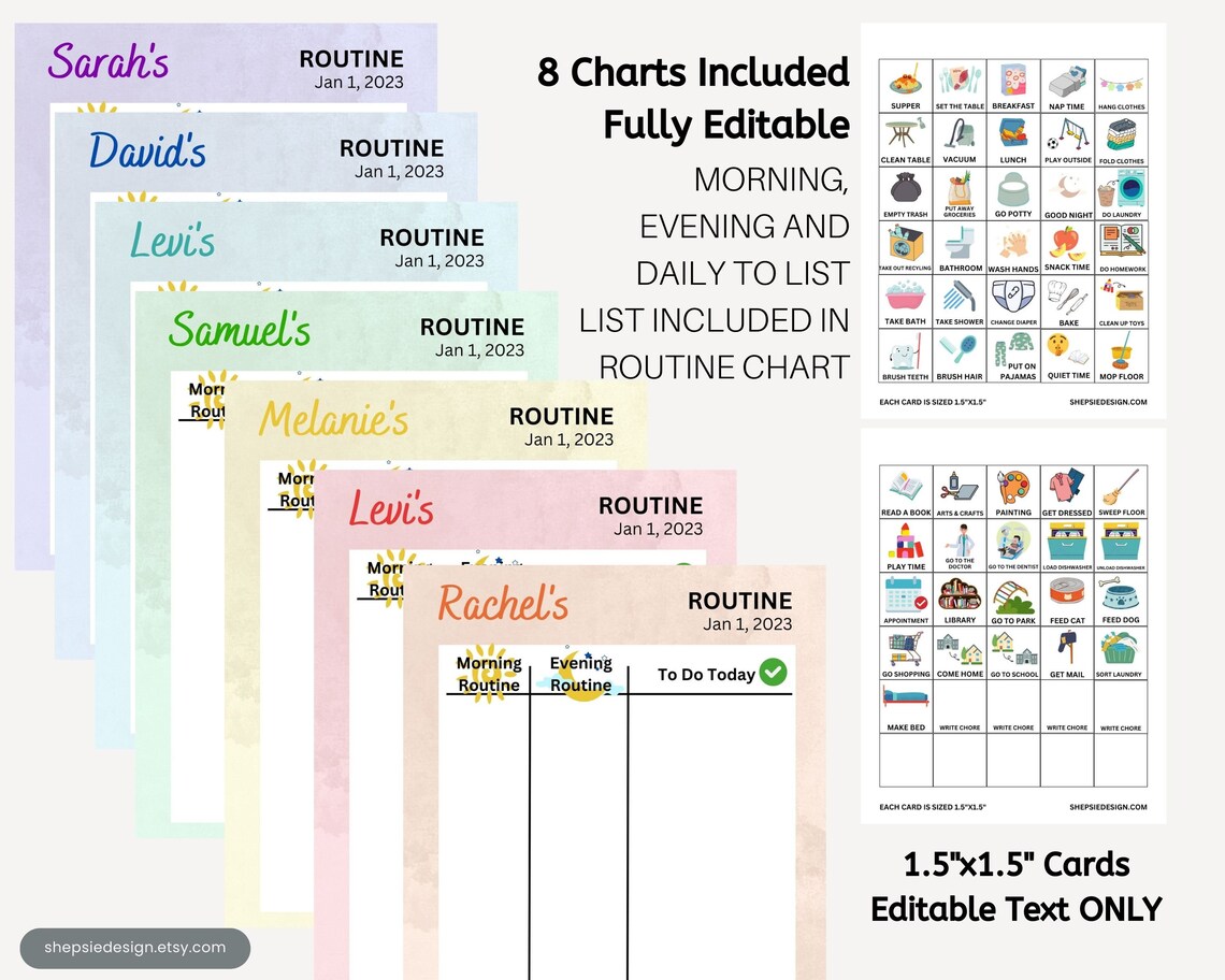 Editable Chore Cards for Toddler, Daily Routine Cards With Pictures ...