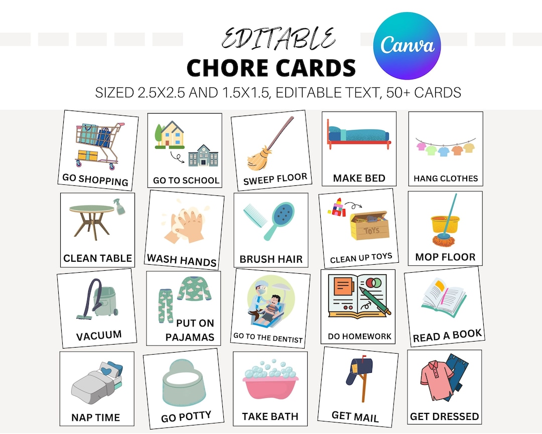 Chore Cards With Pictures, Daily Routine Cards, Homeschool, Kids ...