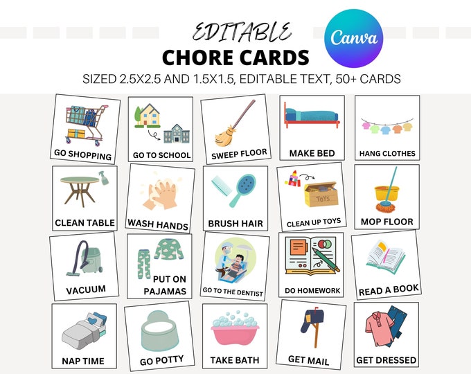 Editable Chore Cards for Kids, Toddler Chores, Kids Chores, Preschool ...