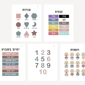 Hebrew Poster Set of 10, Homeschool Printables, Emotion Poster, Jewish ...