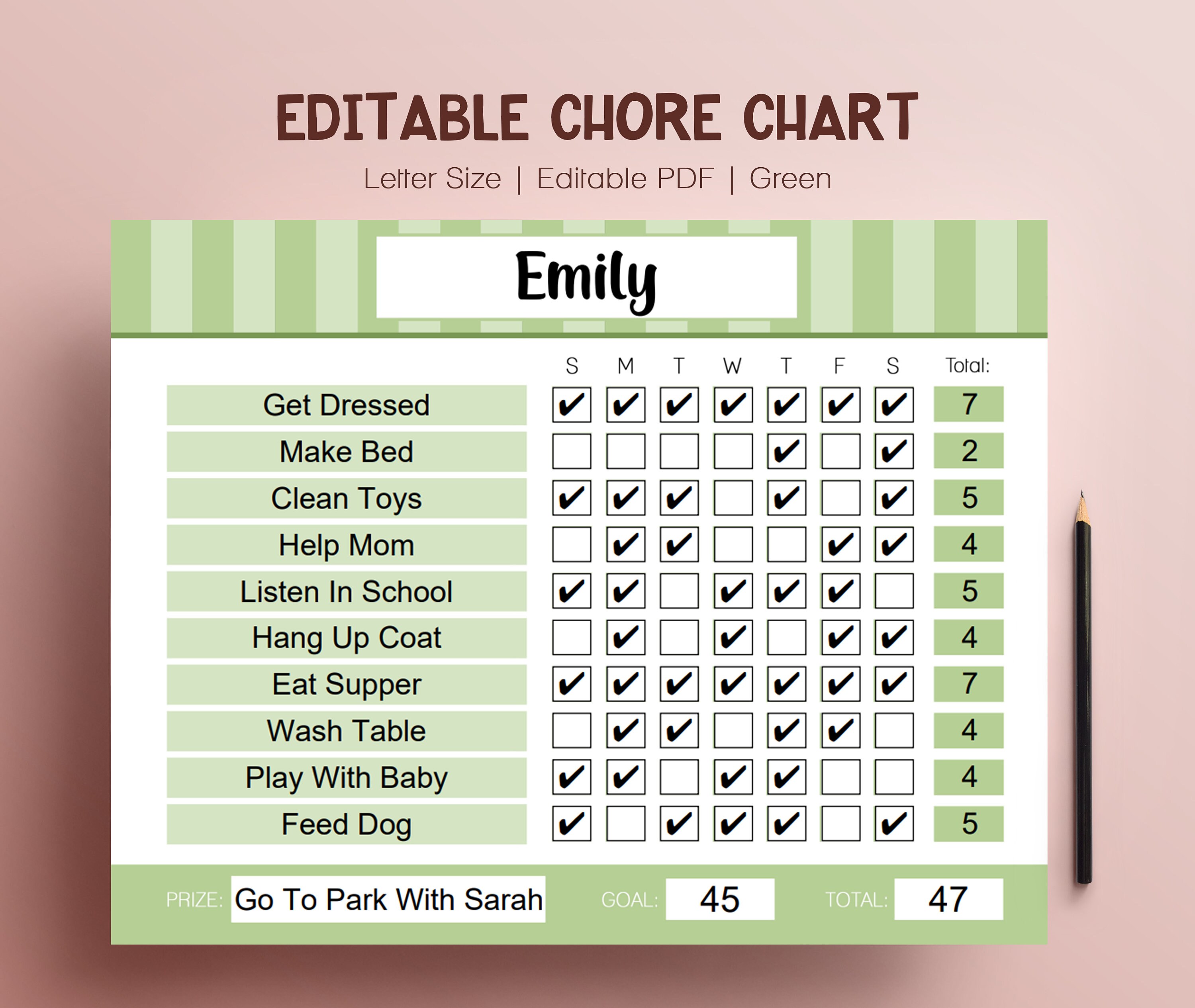 Reward Chore Chart Printable Editable PDF Template For Child Etsy UK
