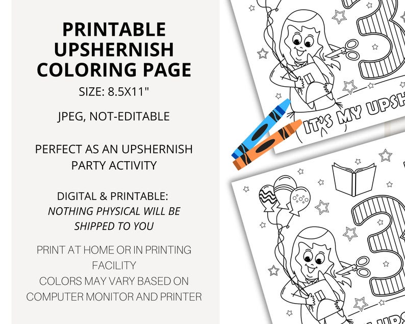 Upsherin Coloring Sheet, Upshernish, Coloring Placemat for Kids ...
