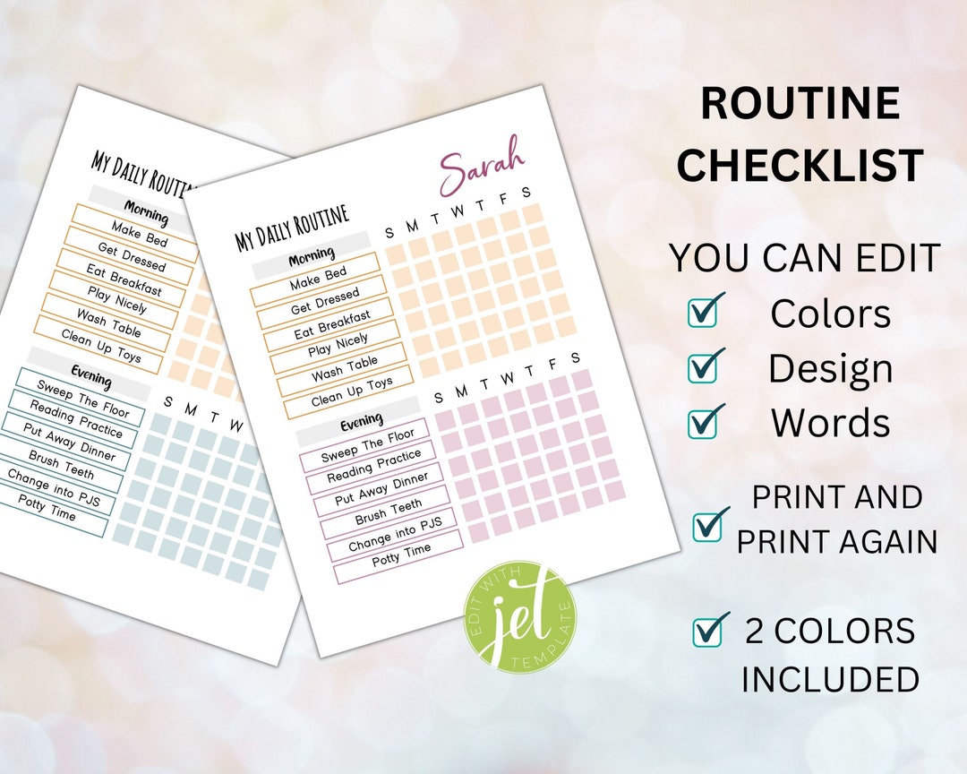 Editable Daily Routine, Morning Routine, Bedtime Checklist, Visual ...