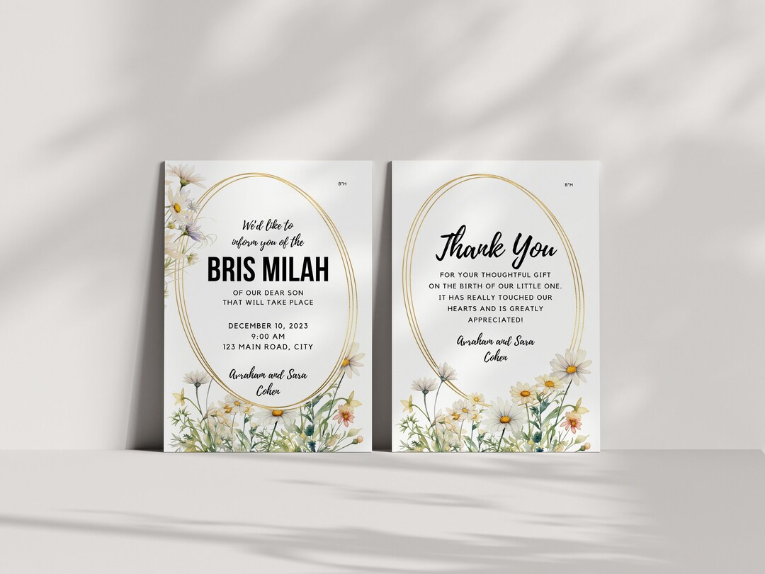 Wildflower Brit Milah Invitation, CANVA TEMPLATE, Circumcision ...