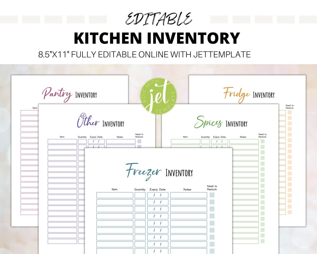 Kitchen Inventory Template, Pantry Organizer, Freezer Inventory, Food ...