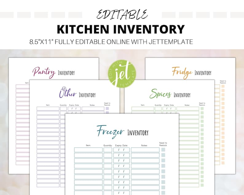 Kitchen Inventory Template, Pantry Organizer, Freezer Inventory, Food ...