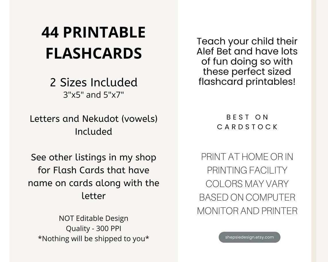 Alef Bet Flash Cards Printable, Hebrew Alphabet, Jewish Cards, Aleph ...