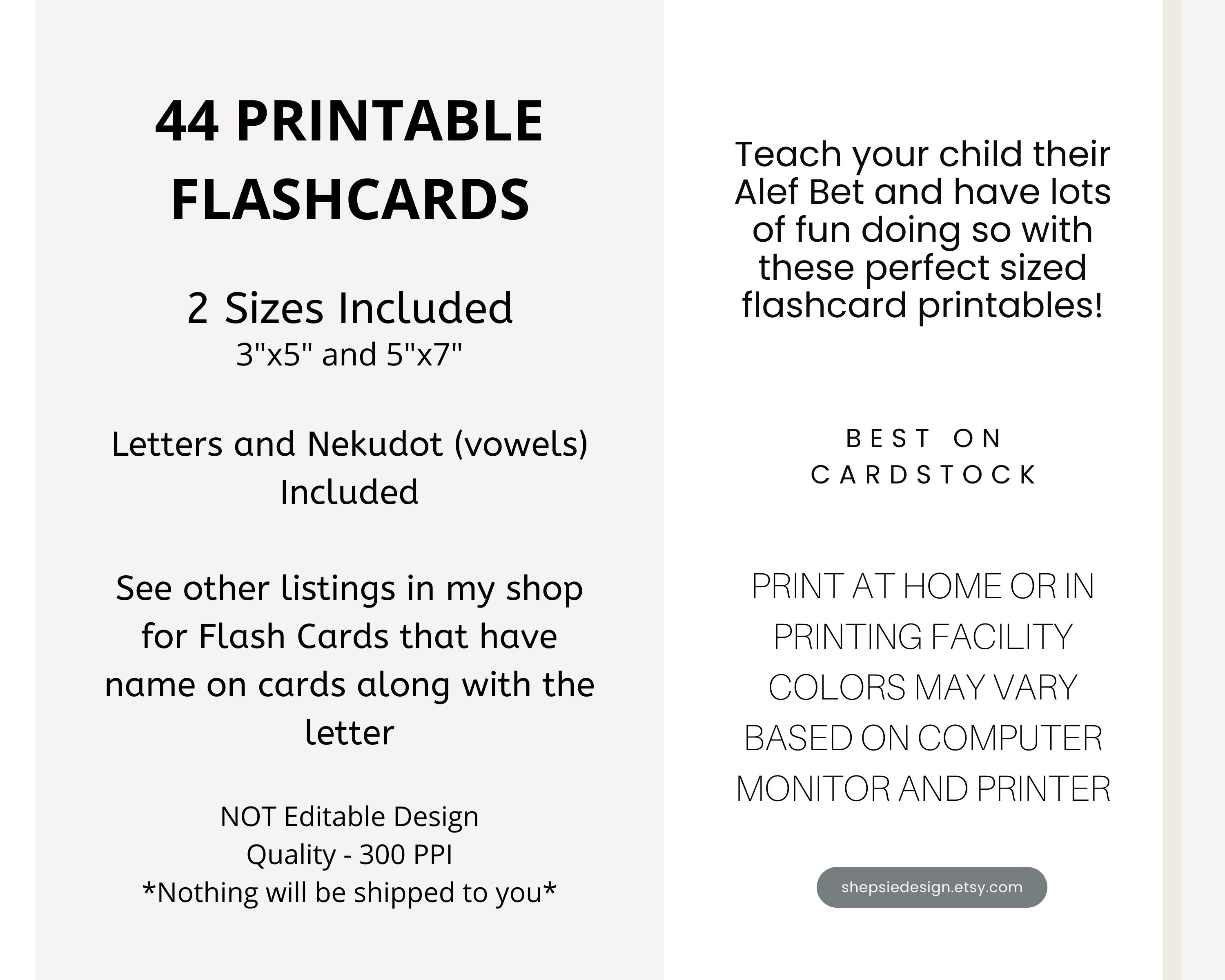 Alef Bet Flash Cards Printable, Hebrew Alphabet, Jewish Cards, Aleph ...