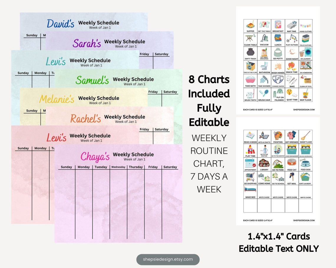 Visual Schedule, Weekly Routine Chart, Bedtime Chart, Morning Routine ...