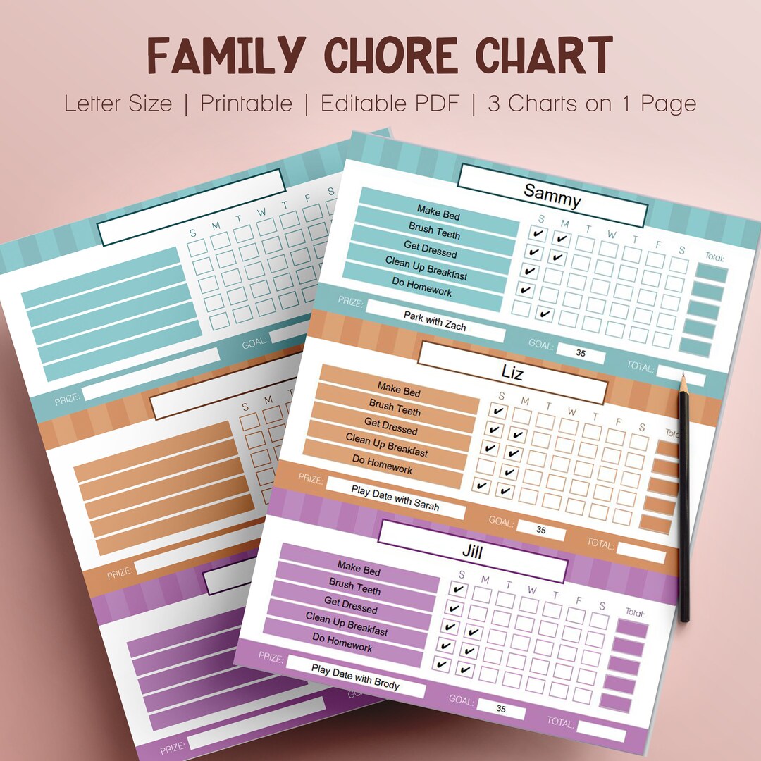Family Schedule for Multiple Kids, Routine Chart for 3 Kids, Reward ...