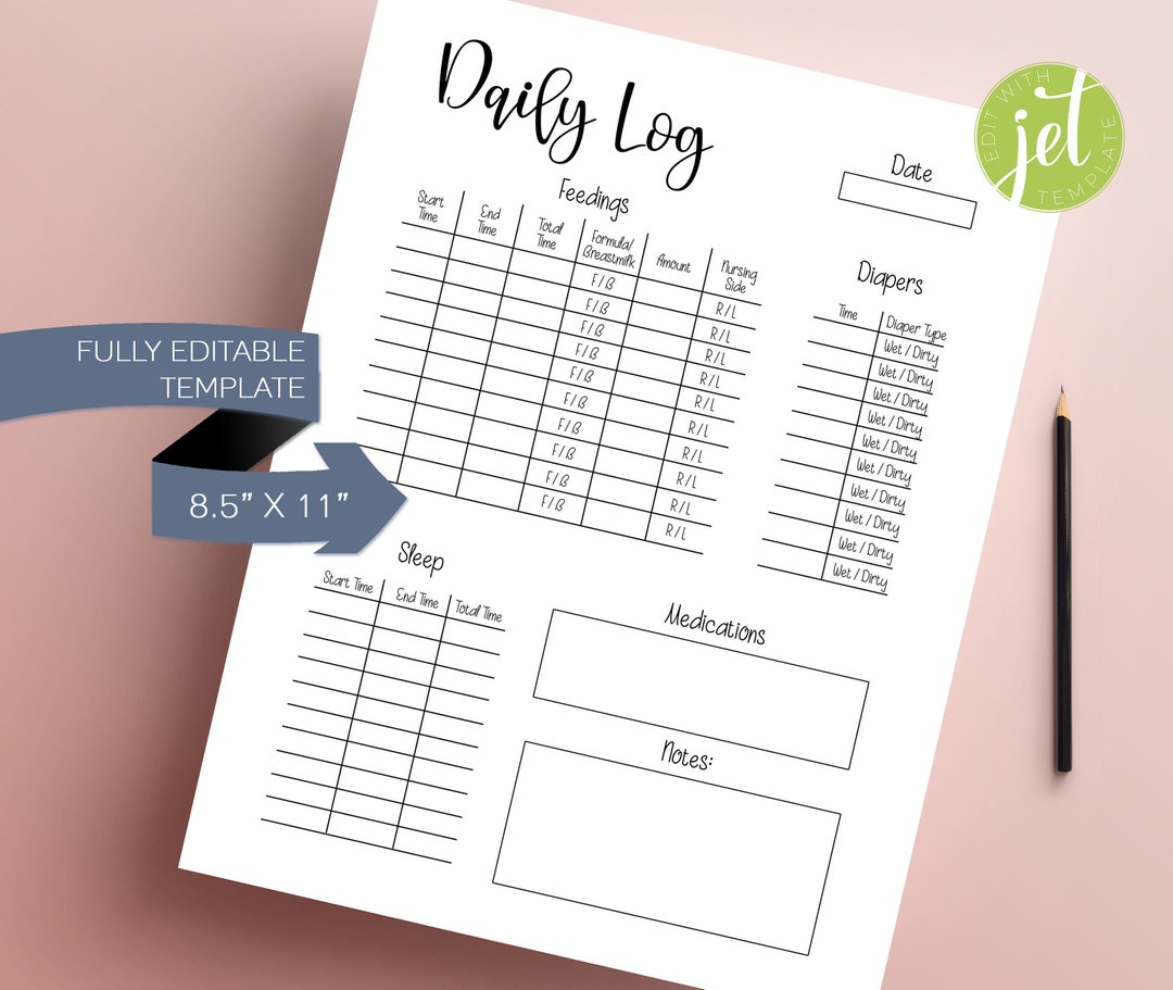 Daycare Daily Sheet, Infant Daily Report, Childcare Care Log, Nanny Log ...