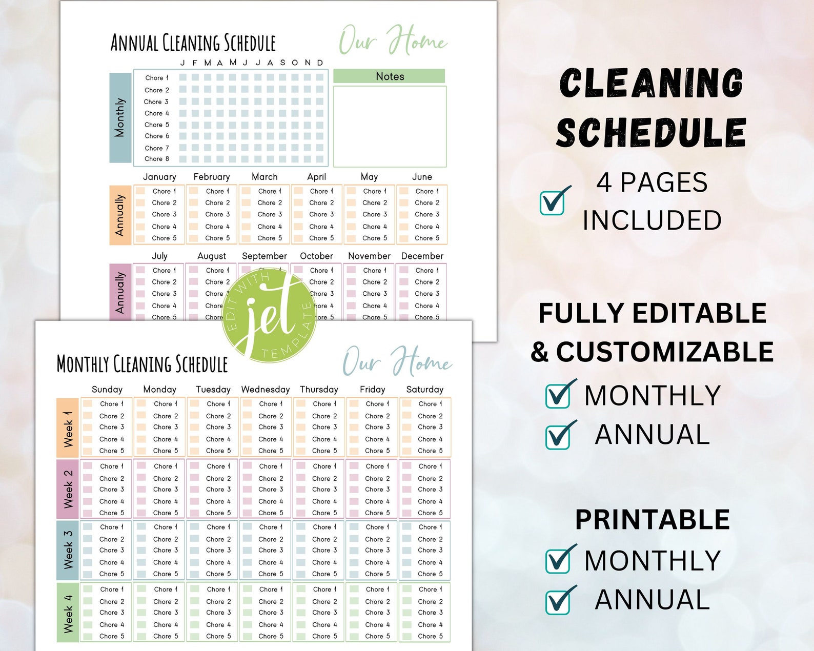 Editable Cleaning Schedule for Family, Chore Chart for Multiple Kids ...