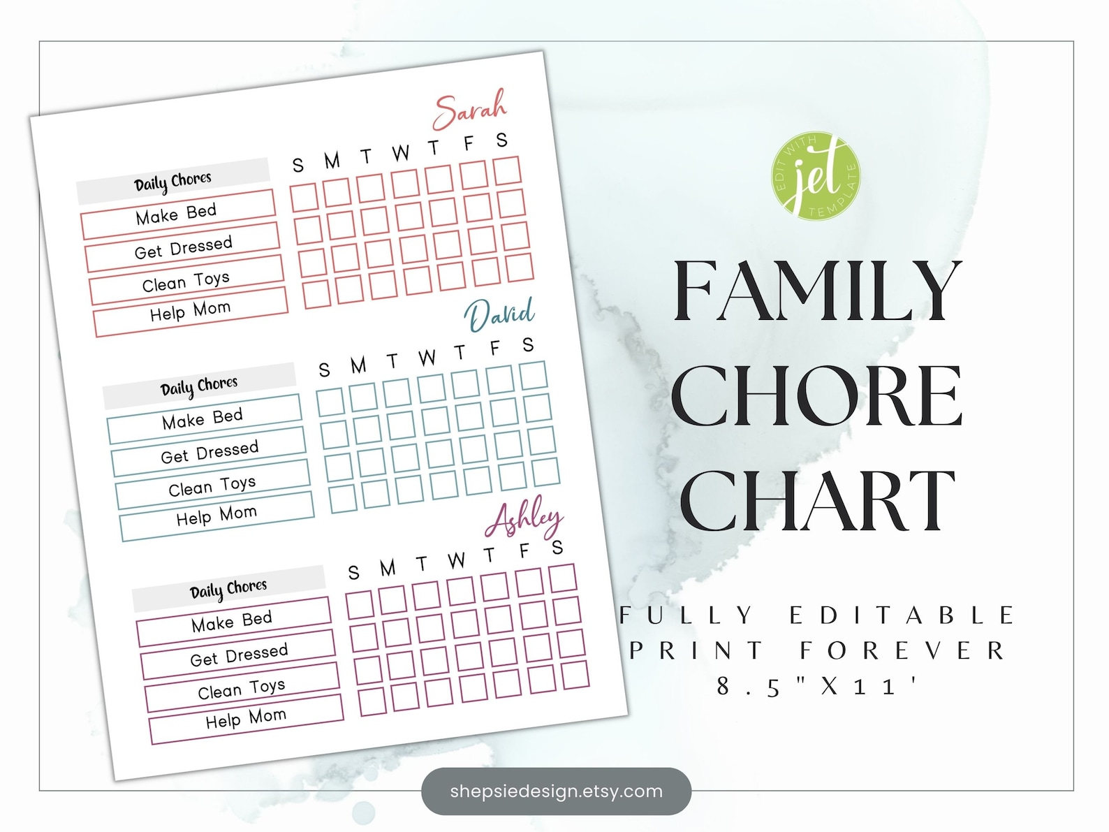 Family Chore Chart for Multiple Kids, Reward Chart, Weekly Chore ...
