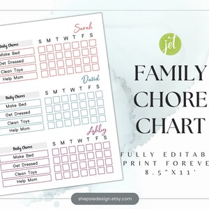 Family Chore Chart for Multiple Kids, Reward Chart, Weekly Chore ...