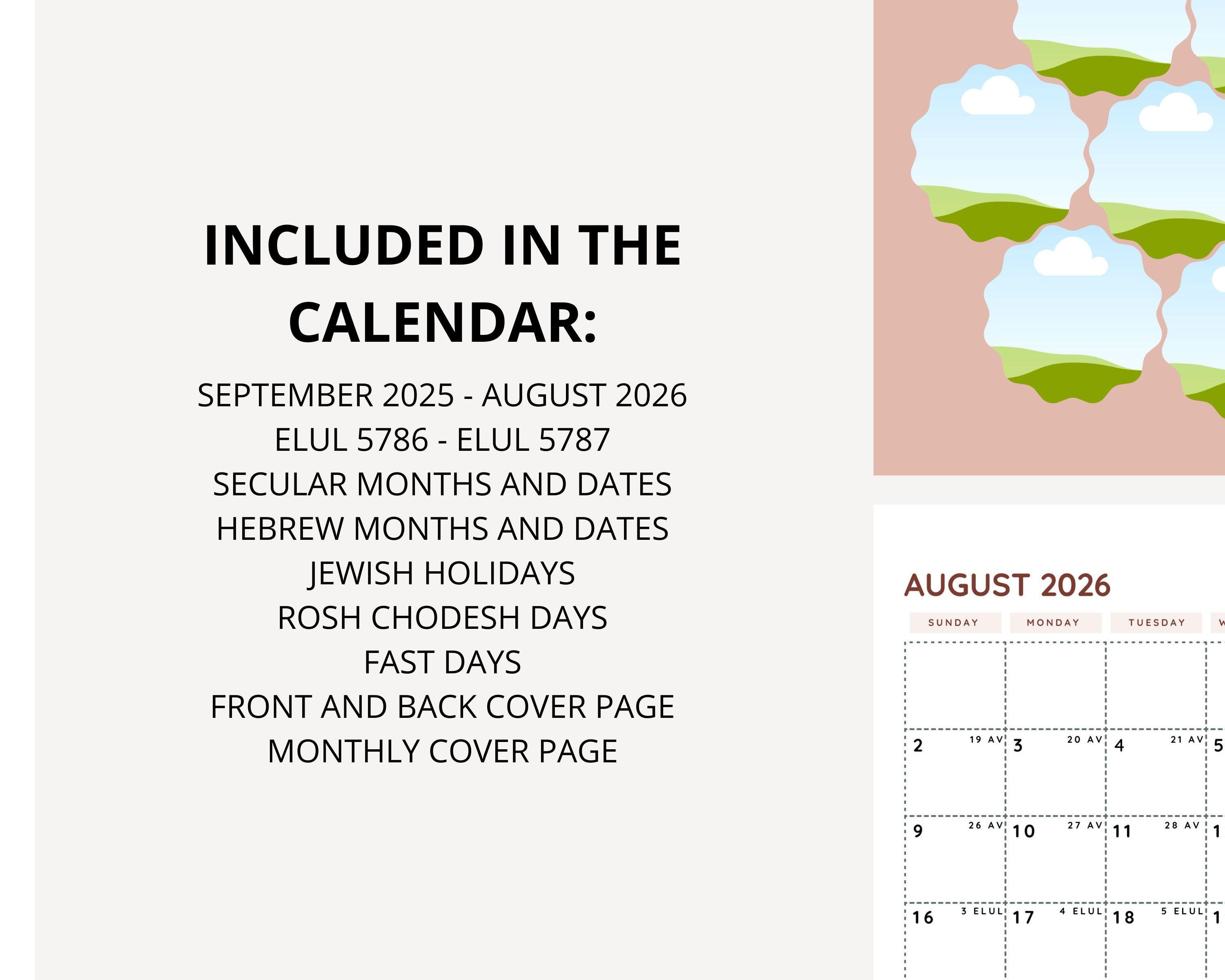 EDITABLE Jewish Calendar 5786, PICTURE Calendar, Hebrew Calendar 5786 ...
