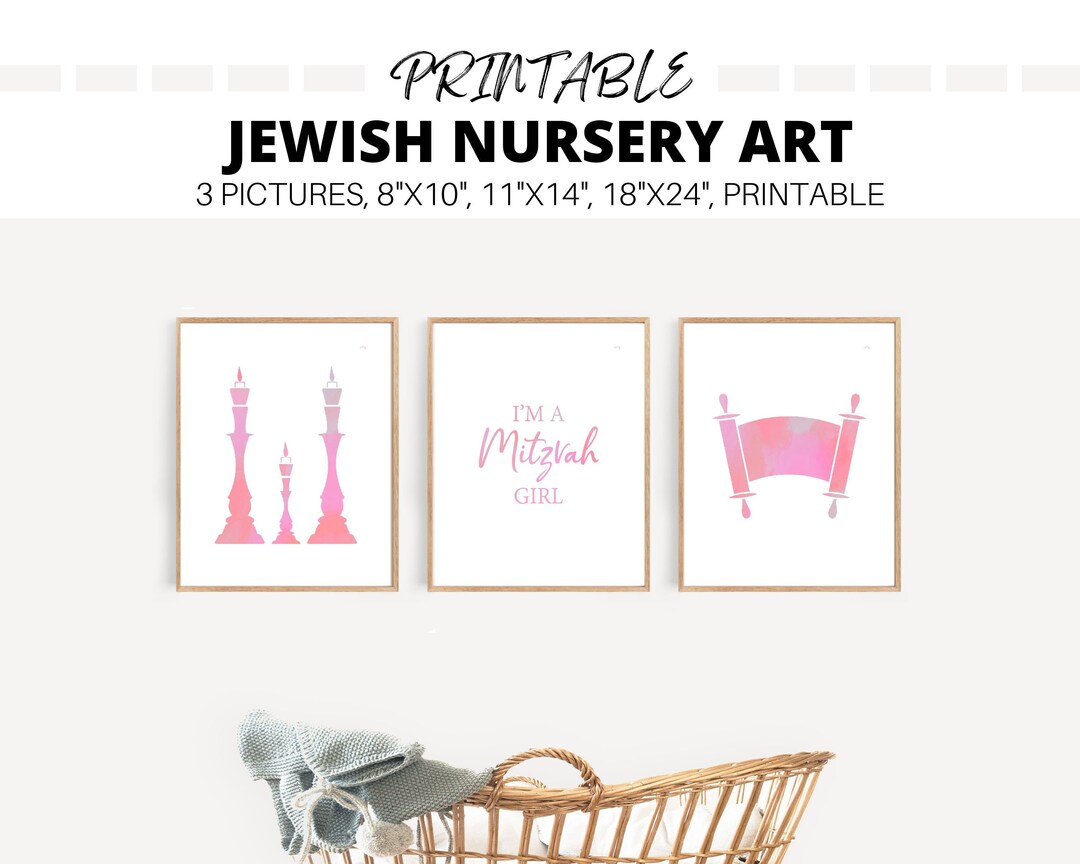 PINK Modern Jewish Art for Baby Girl Room, Torah Printable, Shabbos ...